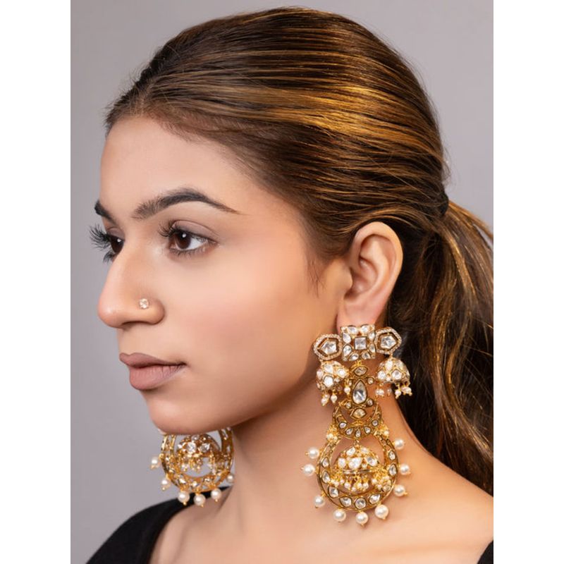 Buy XAGO Le Karma Gold Plated Moissanite And Pearls Studded Earrings Online