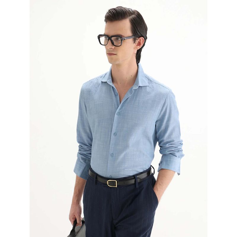 Buy Rare Rabbit Men Slub Blue Shirt Online