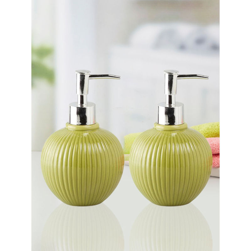 Buy Kookee Ceramic Soap Dispenser for handwash-Pista Green (Set of 2 ...