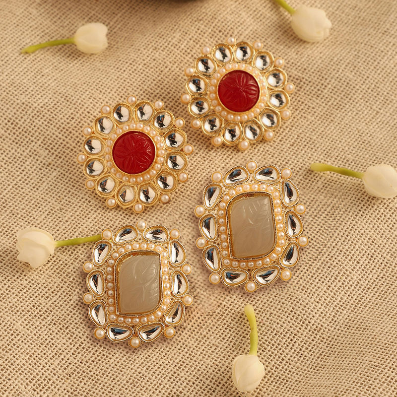 Buy Azai by Nykaa Fashion Combo of One Round Shaped Red Stone Studs and ...