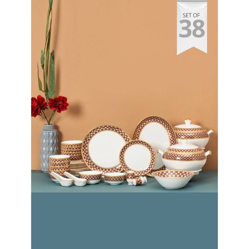 Buy CLAY CRAFT Fine Ceramic Geometric Dinner Set - 38 Pieces Online