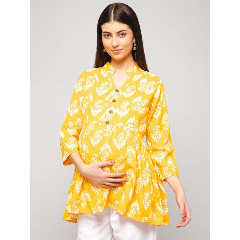 Buy Zelena 3-4th Sleeves Yellow Maternity Long Top Online
