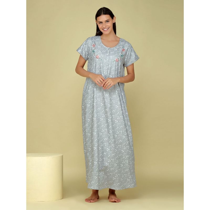 Velure Half Sleeve Nighty With Flower Print - Grey: Buy Velure Half ...