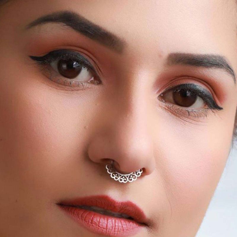 Priyaasi Sheer By Oxidised Silver Filigree Floral Septum Nose Ring: Buy ...