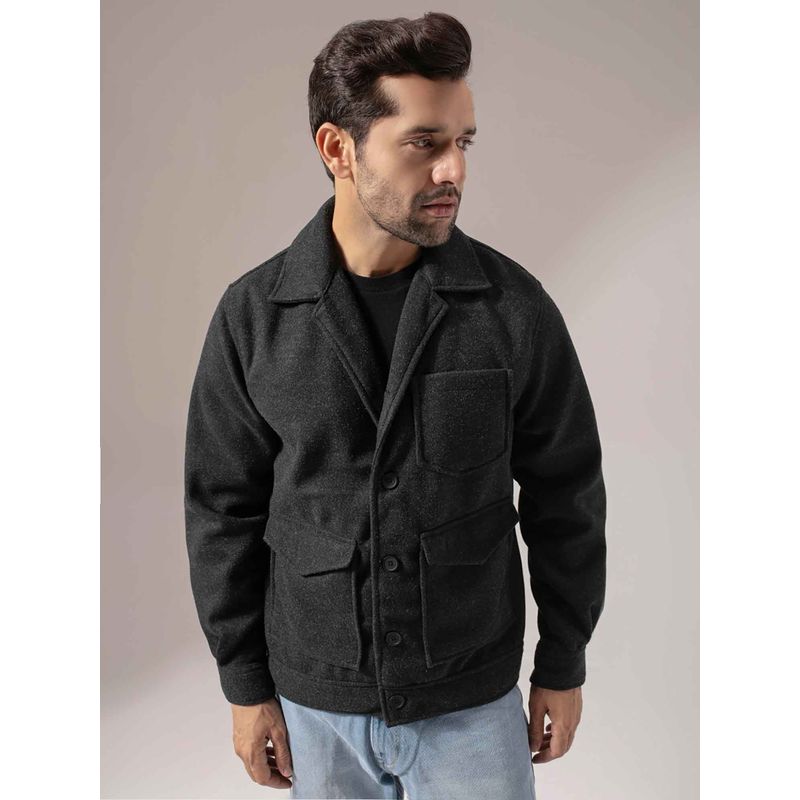Buy Perch Men Dark Gray Solid Three Pockets Jacket Online