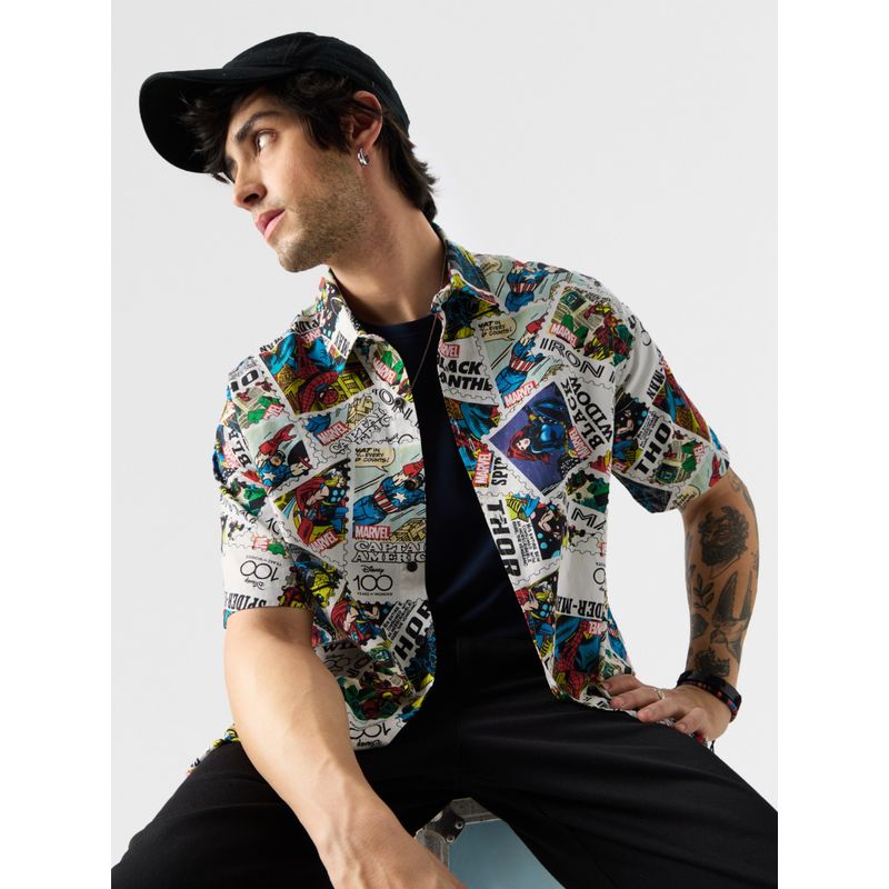 Buy The Souled Store Official Marvel- Hero Stamps Men Oversized Shirt ...