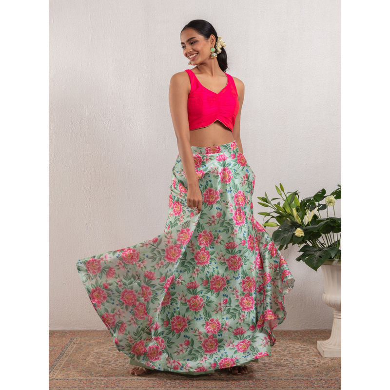 Gajra Gang By Nykaa Fashion Green Skirt With Ruched Top (Set of 2) (XL ...