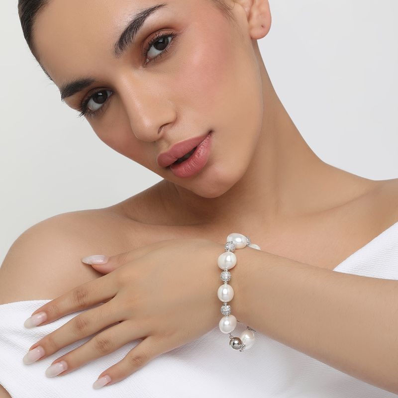 Buy Khushi Jewels Zircon Ball Silver Pearl Bracelate Online