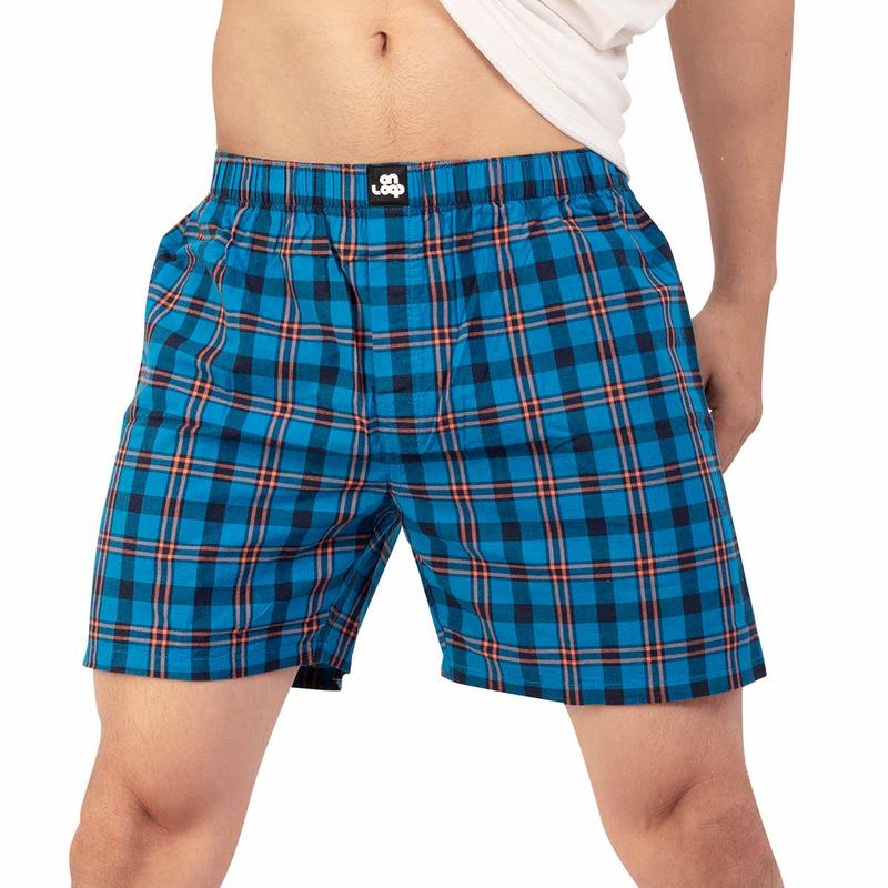 Buy On Loop Boxer For Men In Cotton Blue Checks Online
