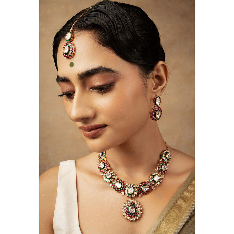 Buy Curio Cottage Opulent Meira Enameled Kundan Necklace Set Online
