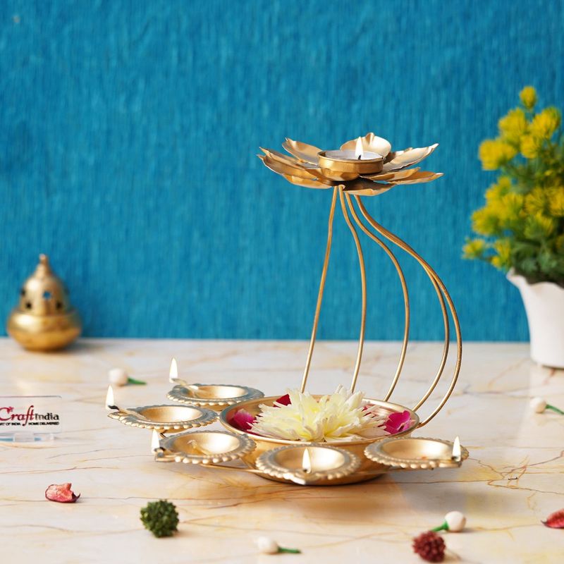 Buy eCraftIndia Golden Metal Handcrafted Lotus Shaped Decorative Urli ...