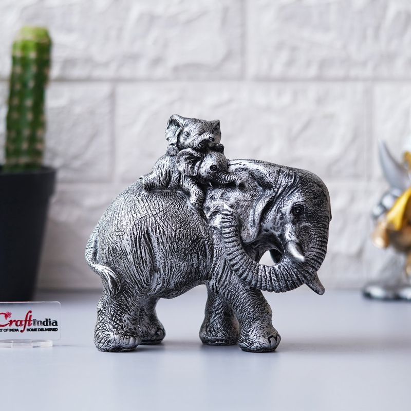 Buy eCraftIndia Polyresin Elephant Statue with Baby Elephant on his ...