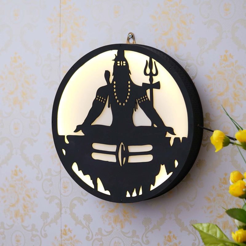 Buy eCraftIndia Lord Shiva Wooden Cutout LED Light Lamp Decorative Wall ...