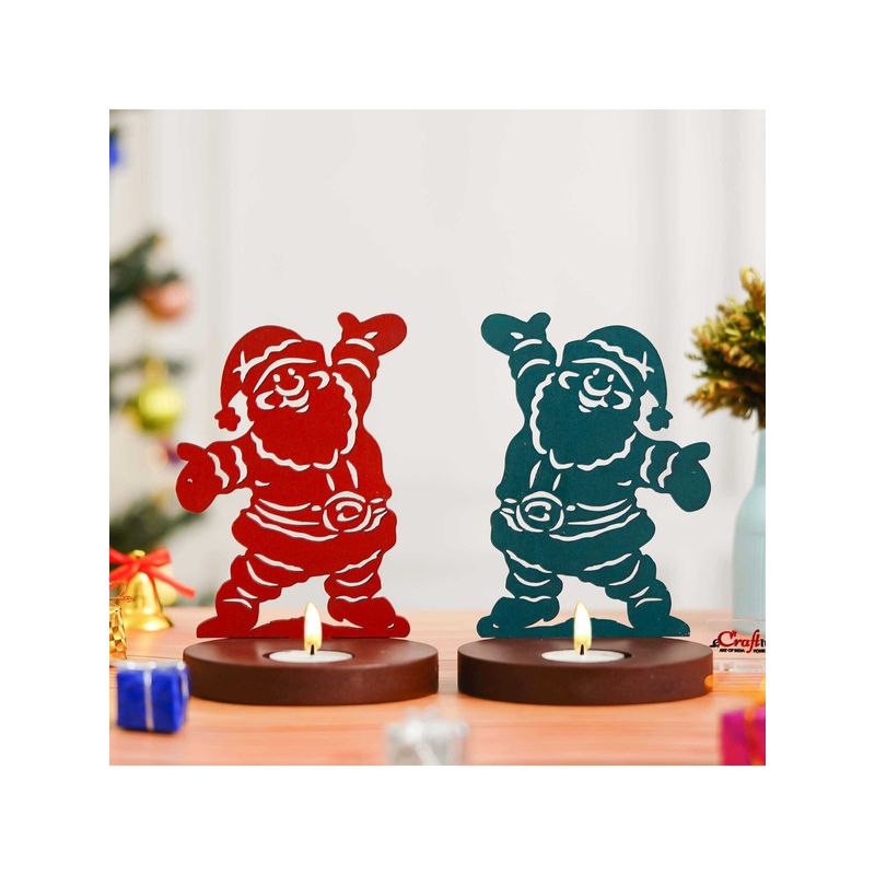 Buy eCraftIndia Set of 2 Wooden Christmas Santa Claus Showpiece Tea ...
