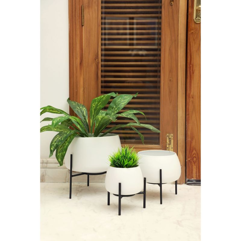 Buy Feather Your Nest Home Decor White Planters with Black Matt Stand ...