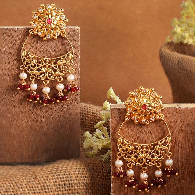 Buy Voylla Abharan Jaali Pattern White Pearls Earrings Online
