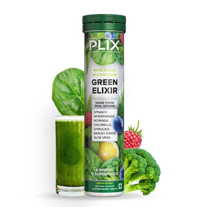 Buy Plix Life Green Elixir Wholefood Multivitamin Effervescent Tablets ...
