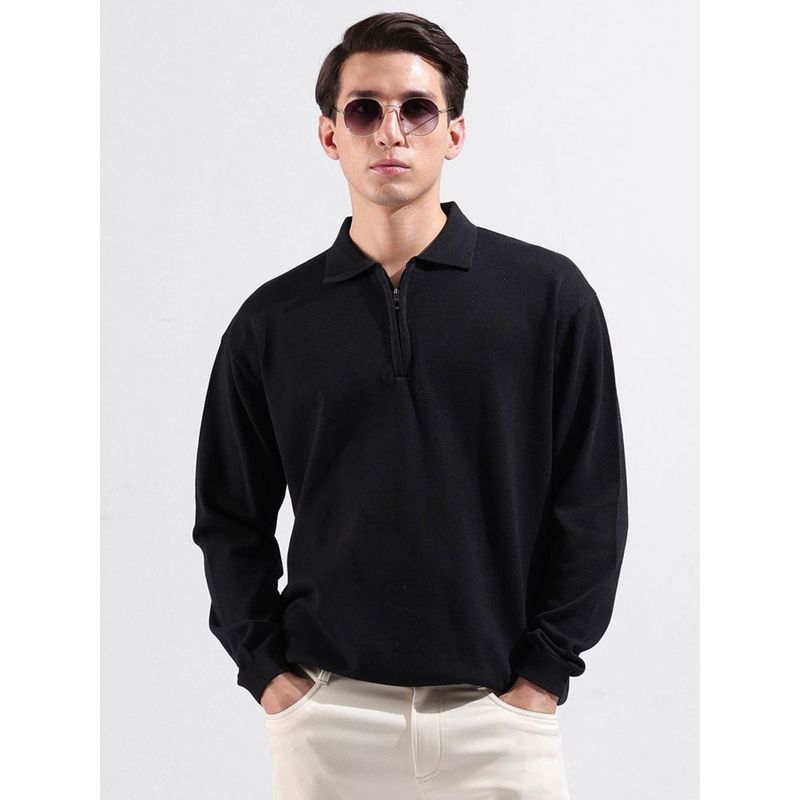 Buy The Indian Garage Co Men Black Solid Polo T-shirt Online