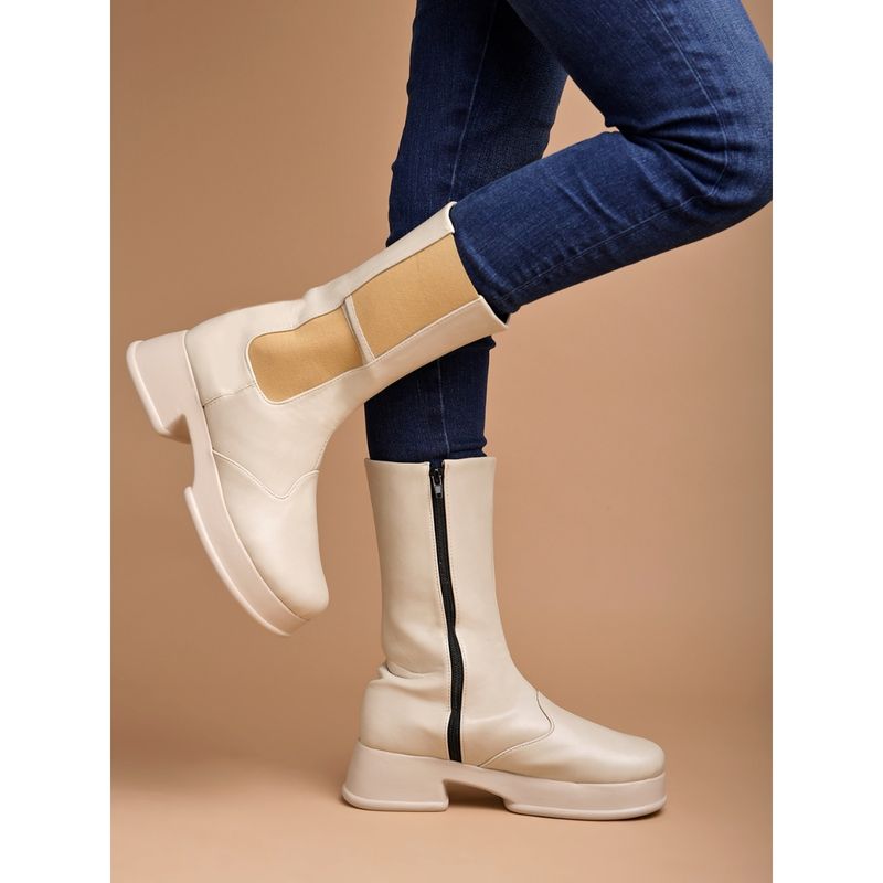 Buy Shoetopia Smart Casual Cream Long Casual Boots for Women Online