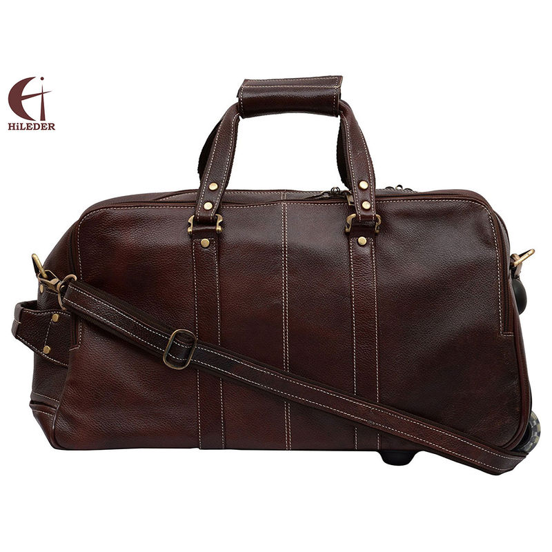 Buy HiLEDER Pure Leather Travel Duffle Trolley Tourist Bag For Men ...