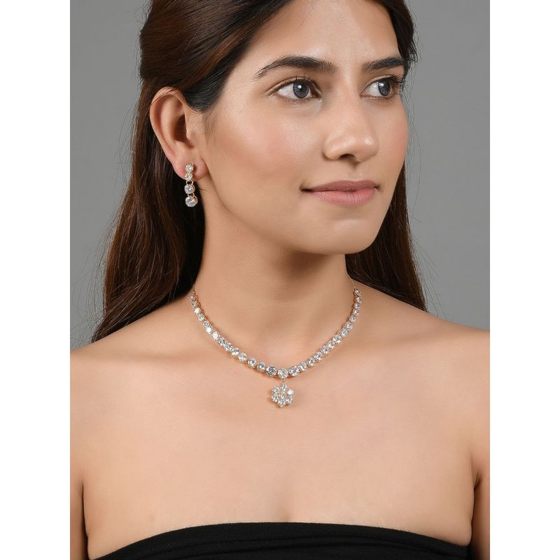 Buy Silvermerc Designs American Diamond Solitaire Single line Necklace ...