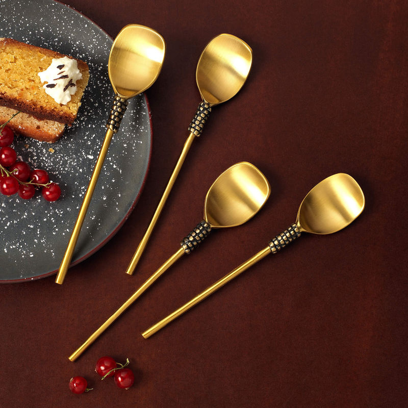 Buy Ellementry Masai Gold Dessert Spoon (Set Of 4) Online