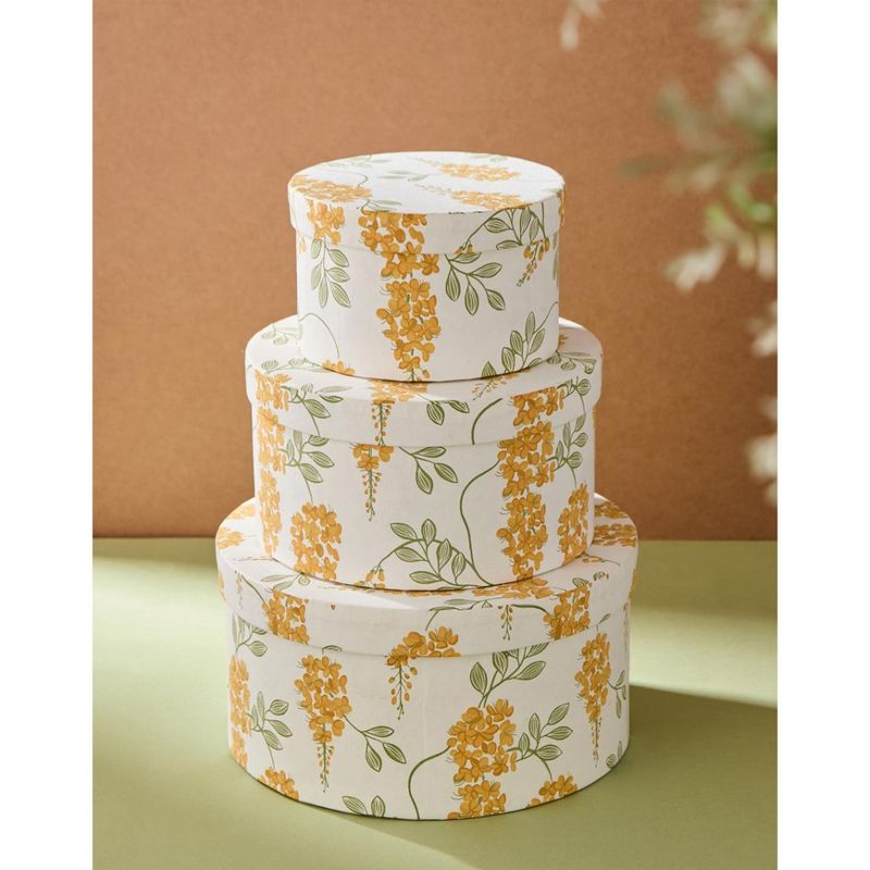 Buy Fabindia Yellow Paper Amaltas Gift Box - Pack of 3 Online
