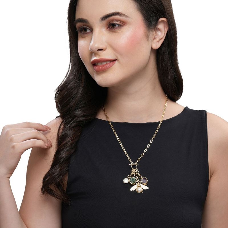 Buy Tipsyfly Gold Druzy Pearl & Bee Necklace Online