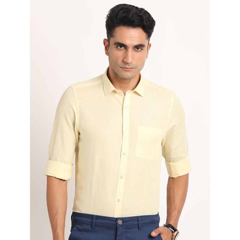 Buy Turtle Men Cotton Linen Slim Fit Solid Cream Formal Shirt Online