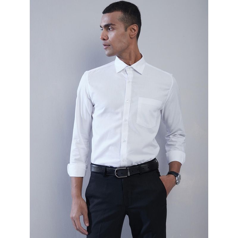 Buy Turtle Men Pure Cotton Slim Fit Self Design White Formal Shirt Online
