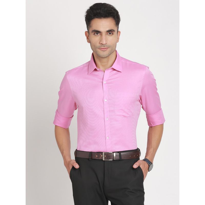 Buy Turtle Men Pure Cotton Slim Fit Self Design Pink Formal Shirt Online