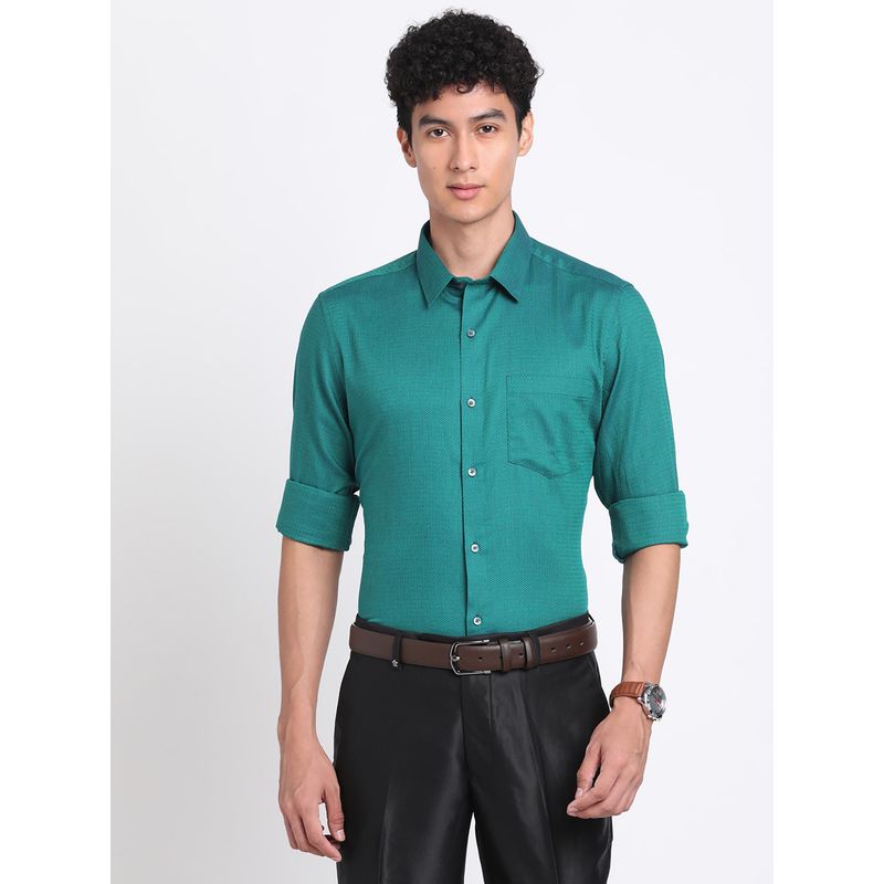 Buy Turtle Men Pure Cotton Slim Fit Dobby Print Sea Green Party Shirt ...