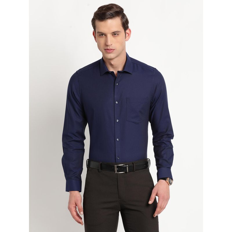 Buy Turtle Men Pure Cotton Slim Fit Self Design Blue Formal Shirt Online