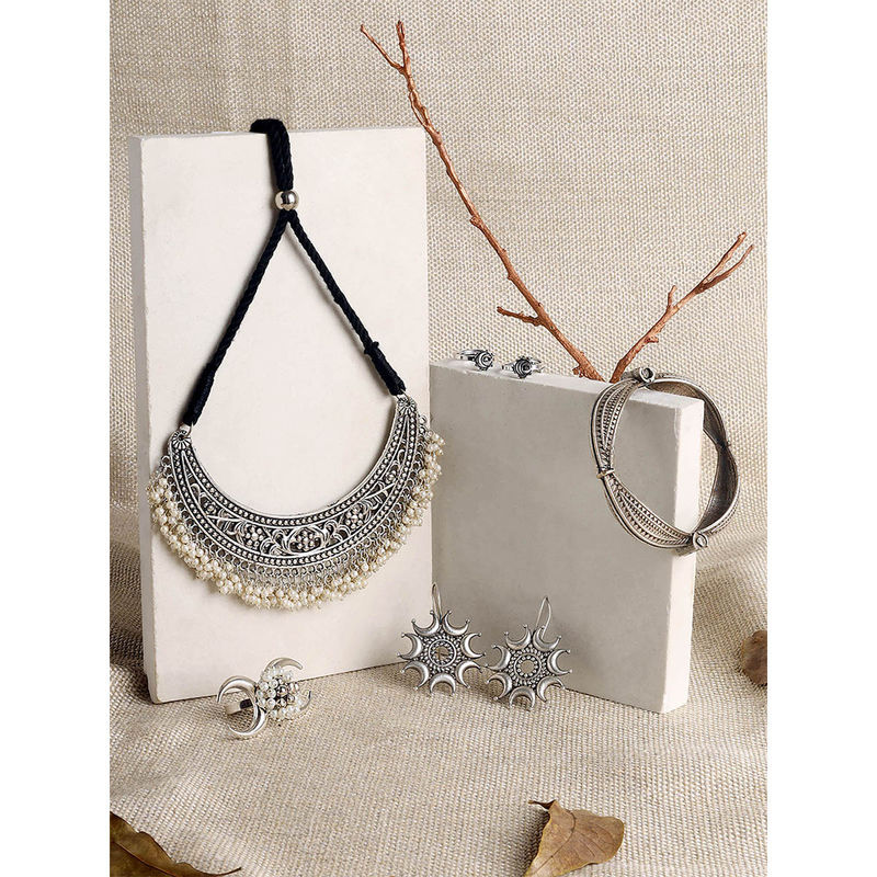 Buy Teejh Panchala Oxidised Silver Jewellery Set Online