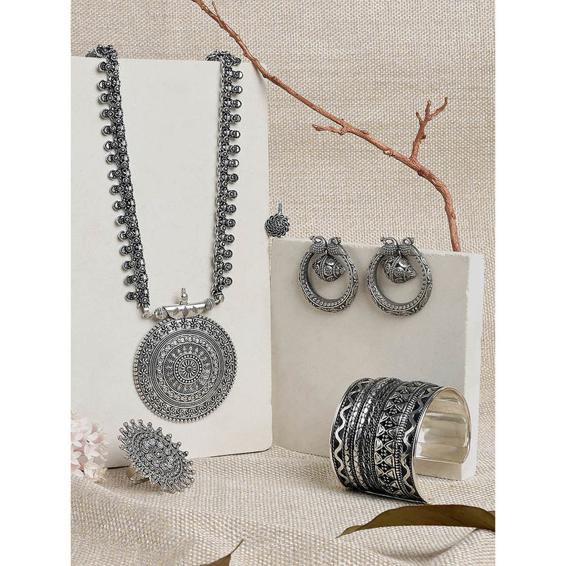 Buy Teejh Panchala Oxidised Silver Jewellery Set Online