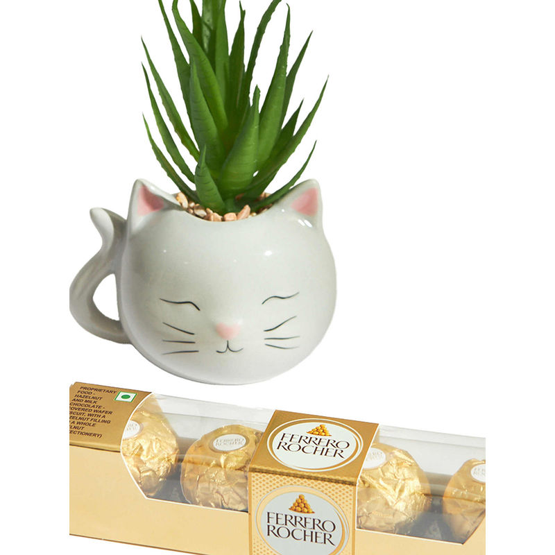 Buy Chumbak Blushing Cat Planter Gift Set - Set of 2 Online