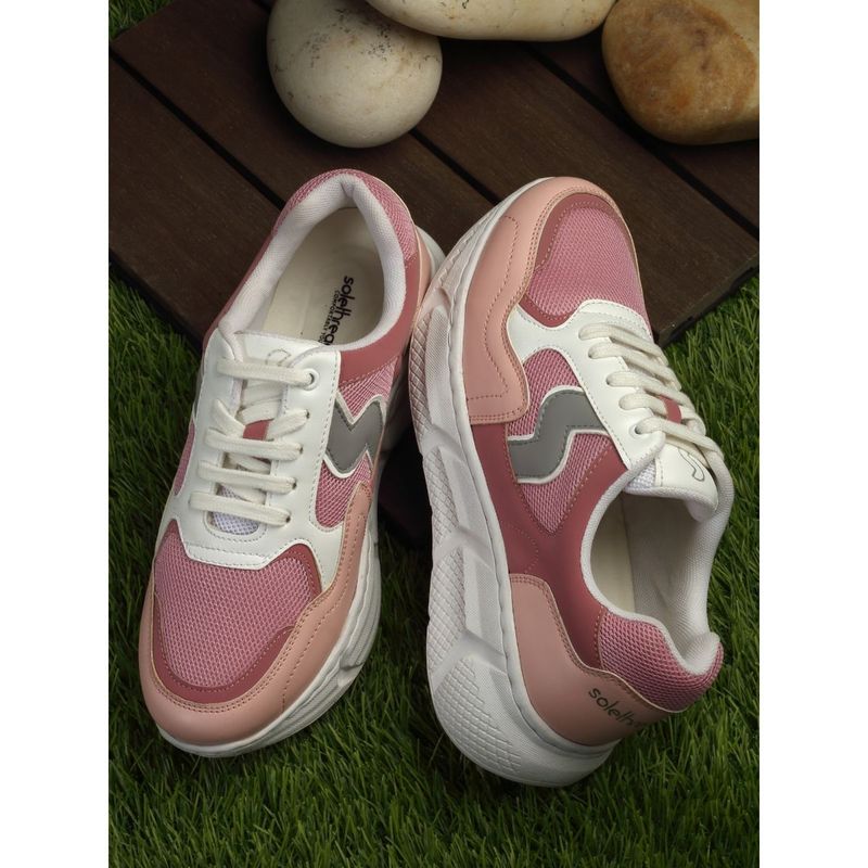Buy SOLETHREADS Truffle Pink Colorblock Women Sneakers Online