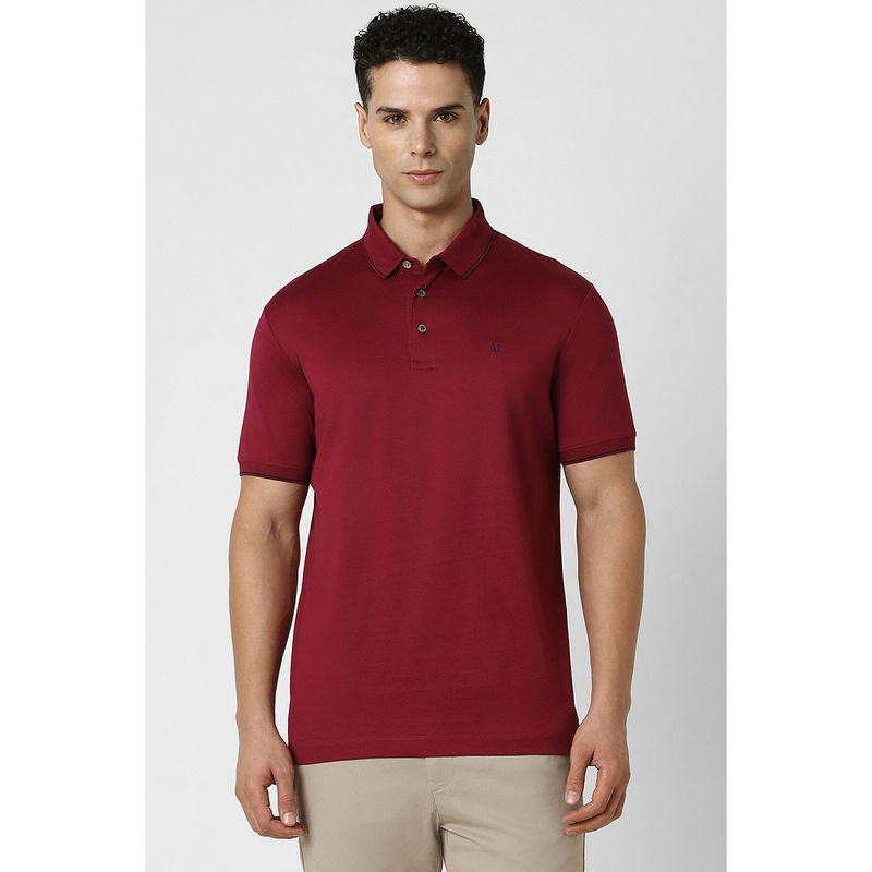Buy Van Heusen Men Maroon Solid Polo Neck T-Shirt Online