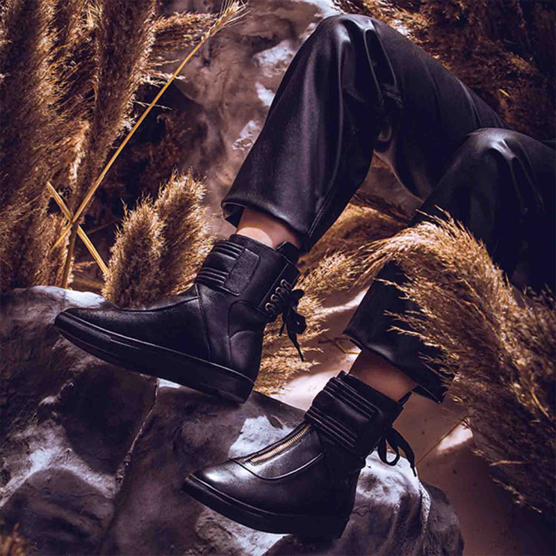 Buy Saint G Gabriella Black Leather Front Zipper Round Toe Heel ...