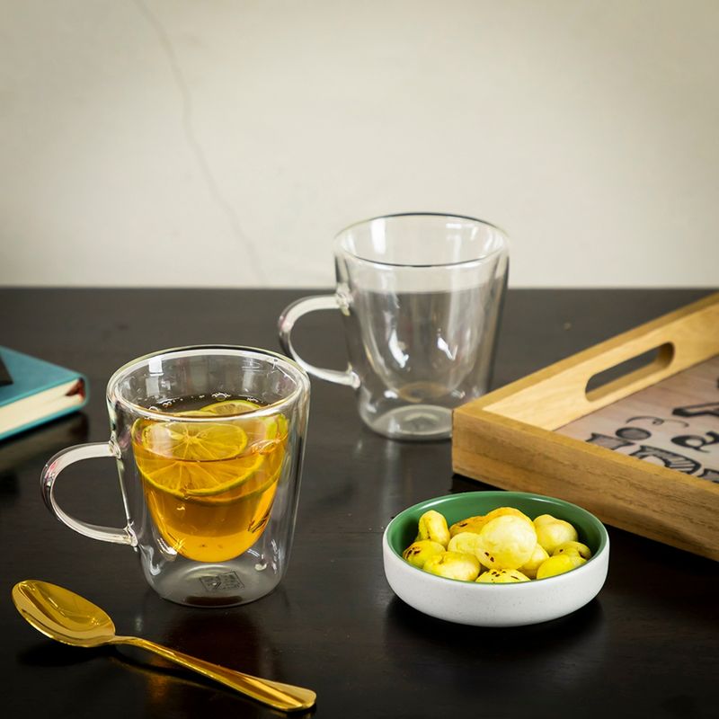 Buy EZ Life Borosilicate Double Walled Glass Petite Cups with Handle ...