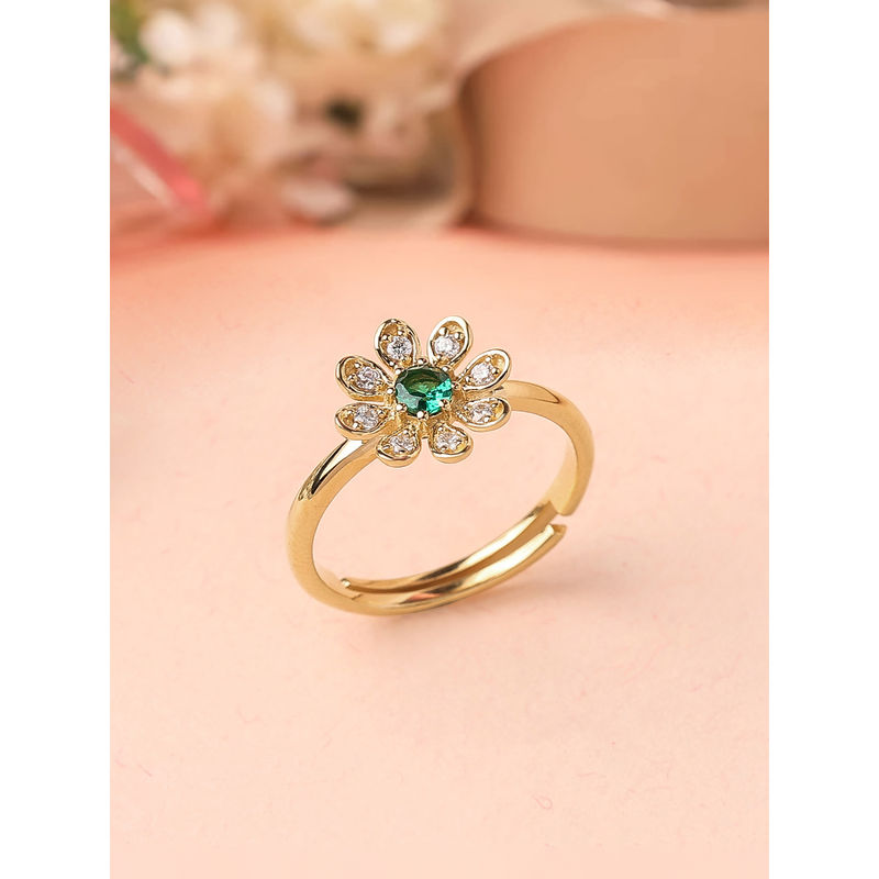 Buy Ornate Jewels 925 Silver 18K Gold Plated Round Green Emerald Adjustable Ring for Women ...