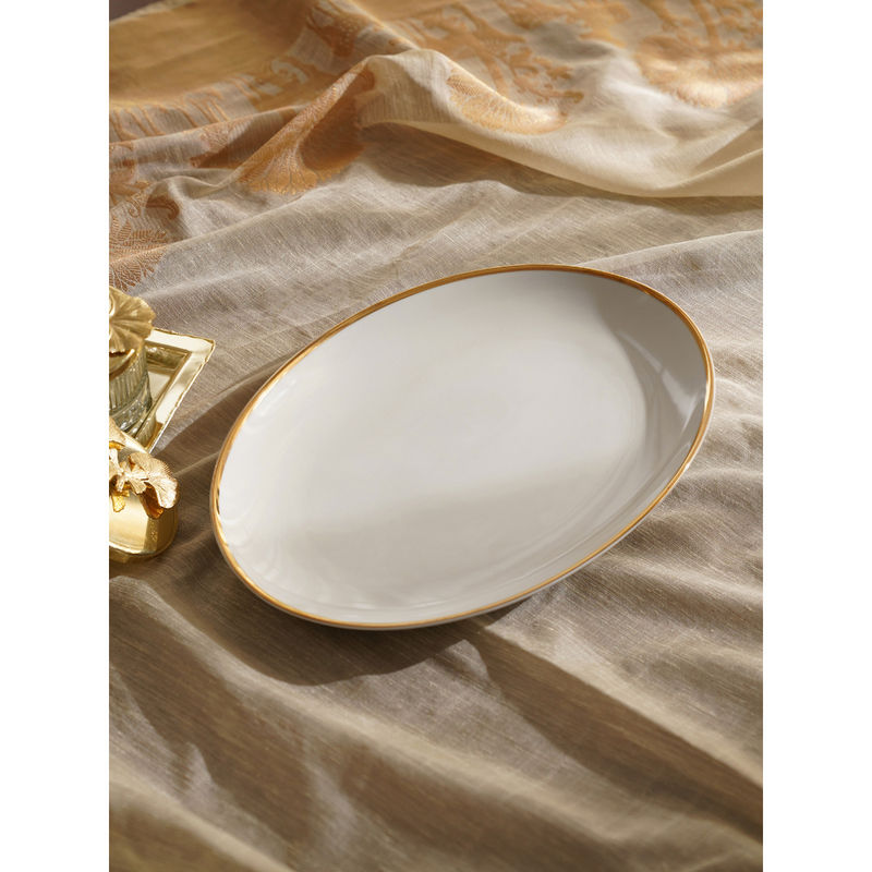 Buy Pure Home + Living White Rice Platter with Gold Line Online