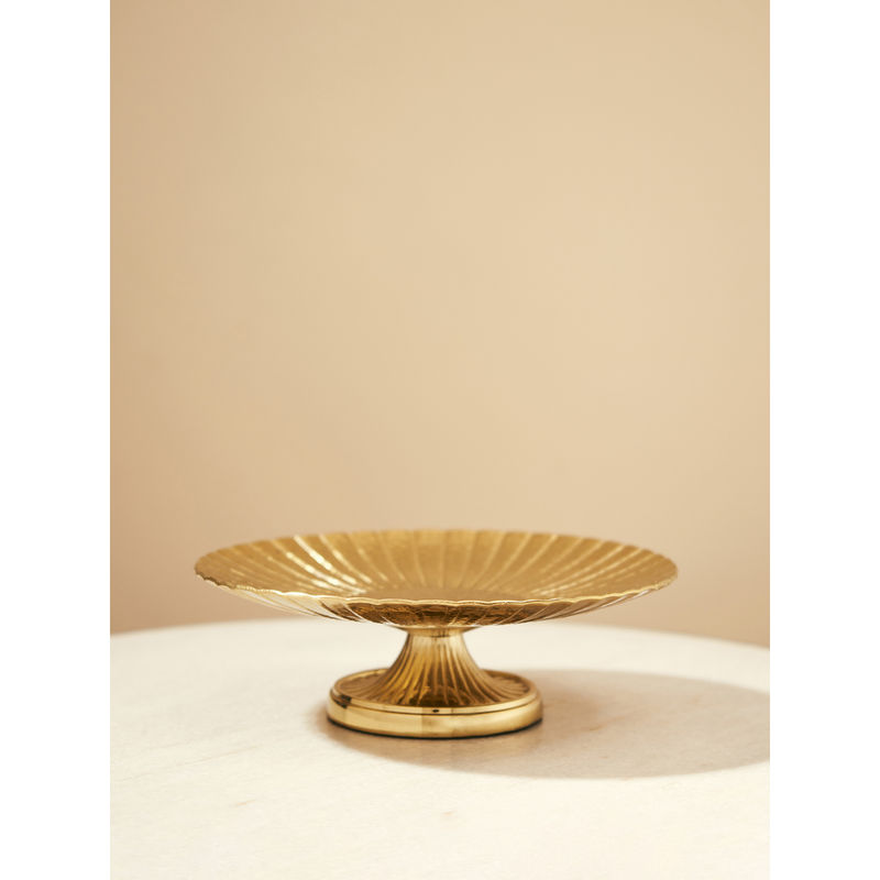 Buy Pure Home + Living Gold Ribbed Round Decorative Platter with Stand ...