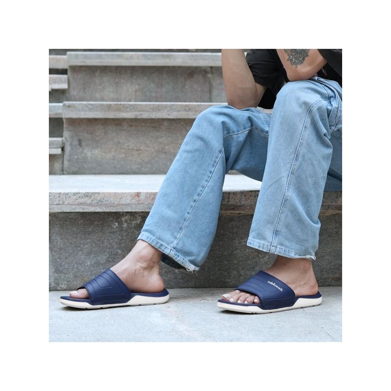 Buy SOLETHREADS Submerge Navy White Solid/Plain Men Slides Online