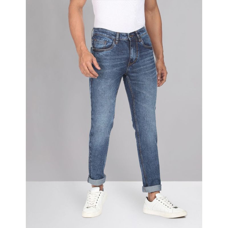 Buy AD By Arvind Men Blue Skinny Fit Stone Wash Jeans Online