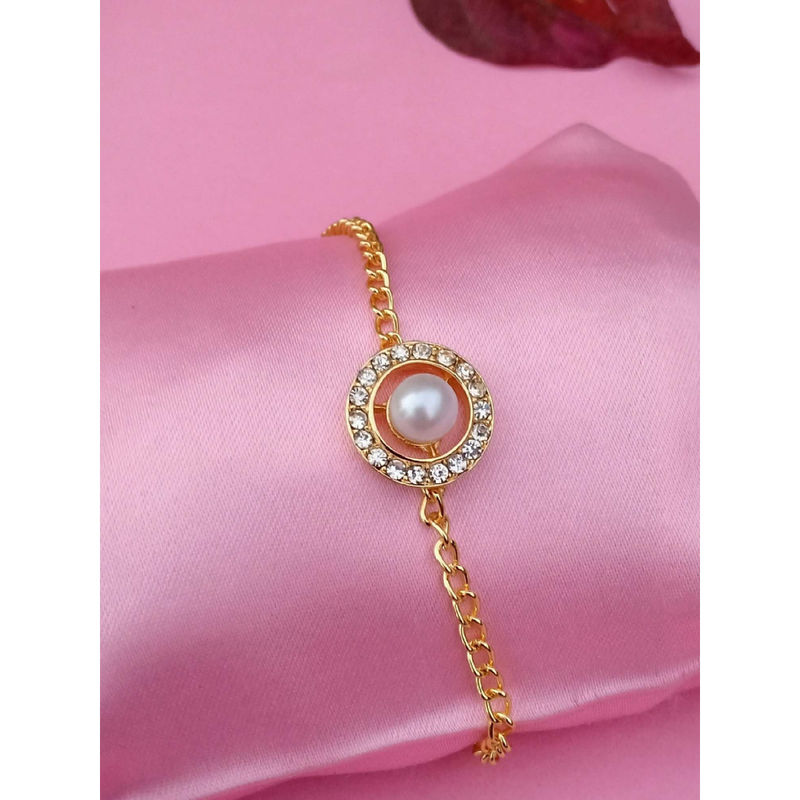 Buy Estele Gold Plated Round Shaped Bracelet with Pearls and Crystals ...