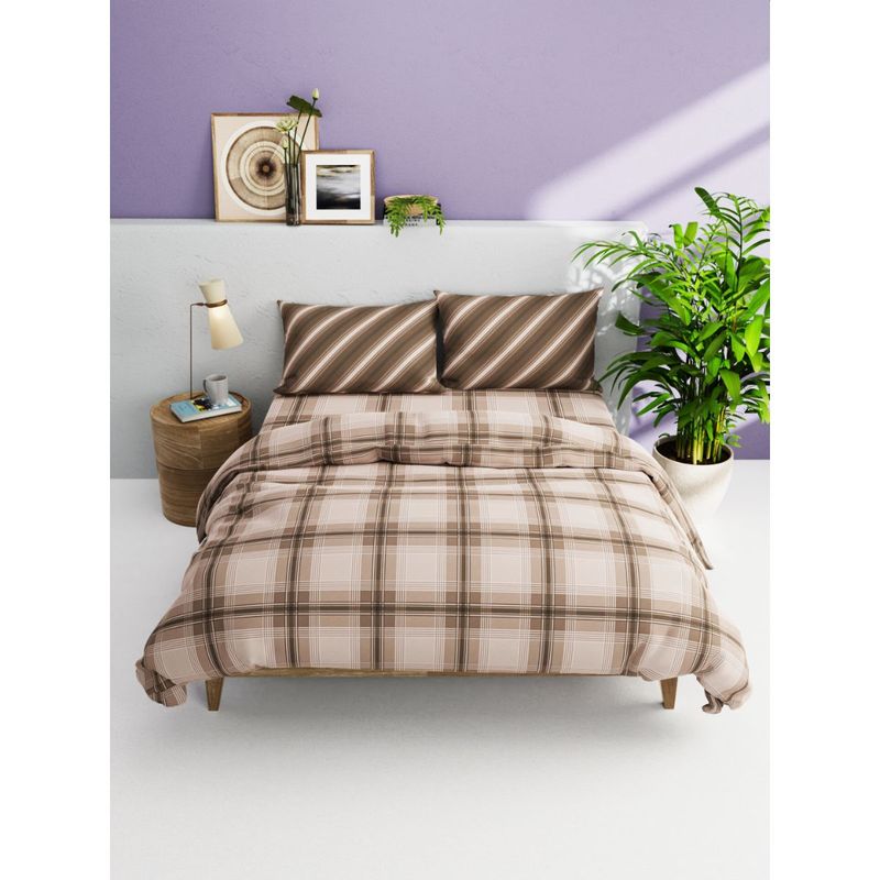 Buy Bianca Cotton Bedding Set Checks-Chocolate (Queen) Online