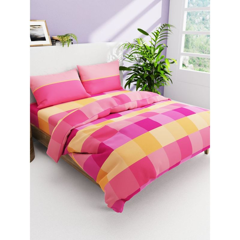 Buy Bianca Cotton Bedding Set Checks-Pink (Queen) Online