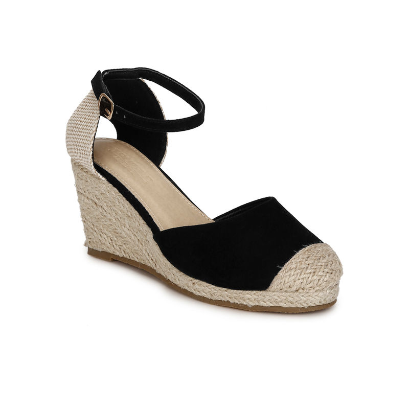 Buy Truffle Collection Black Micro Back Open Jute Wedges Online