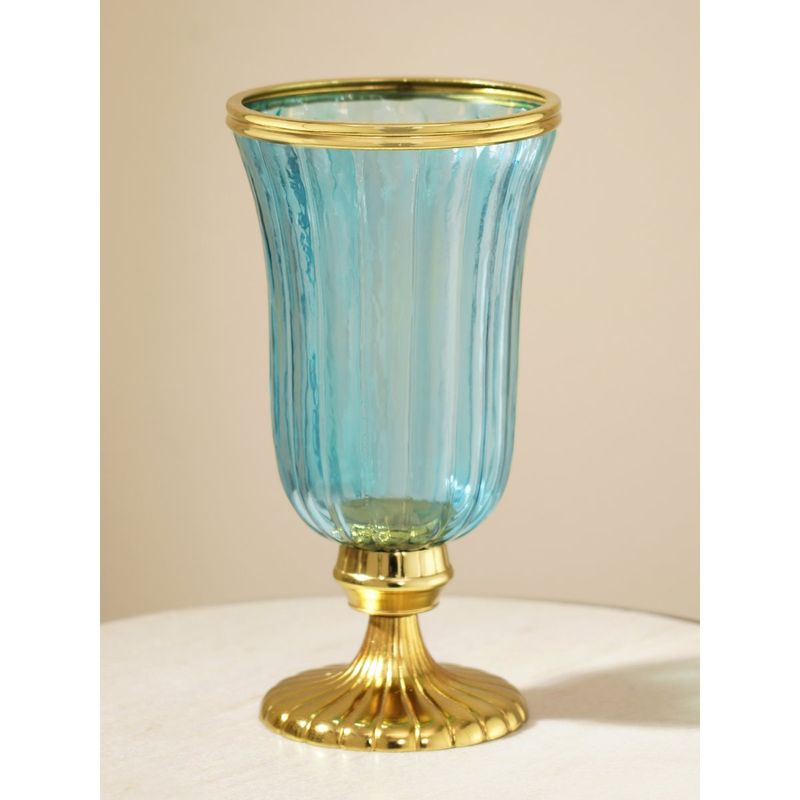 Buy Pure Home + Living Teal Glass Textured Hurricane with Stand (L) Online